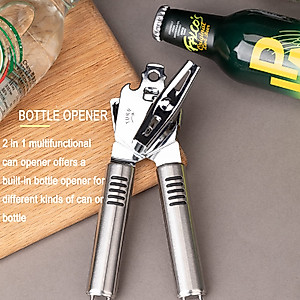 Obsoorth Heavy Duty Manual Can Opener Smooth Edge Easy Grip Long Handle Stainless Steel Food Safety Hand Held Can Top Remover for Camping Travelling