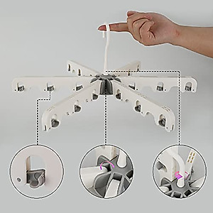 LTH-GD Hanger with Clips for Drying Underwear and Socks, Foldable Clothes Hangers with 18 (Invisible), Handy and Sturdy, Great for Masks, Bras, Baby’s Cloth Diaper, Toys and Other Small Items,White