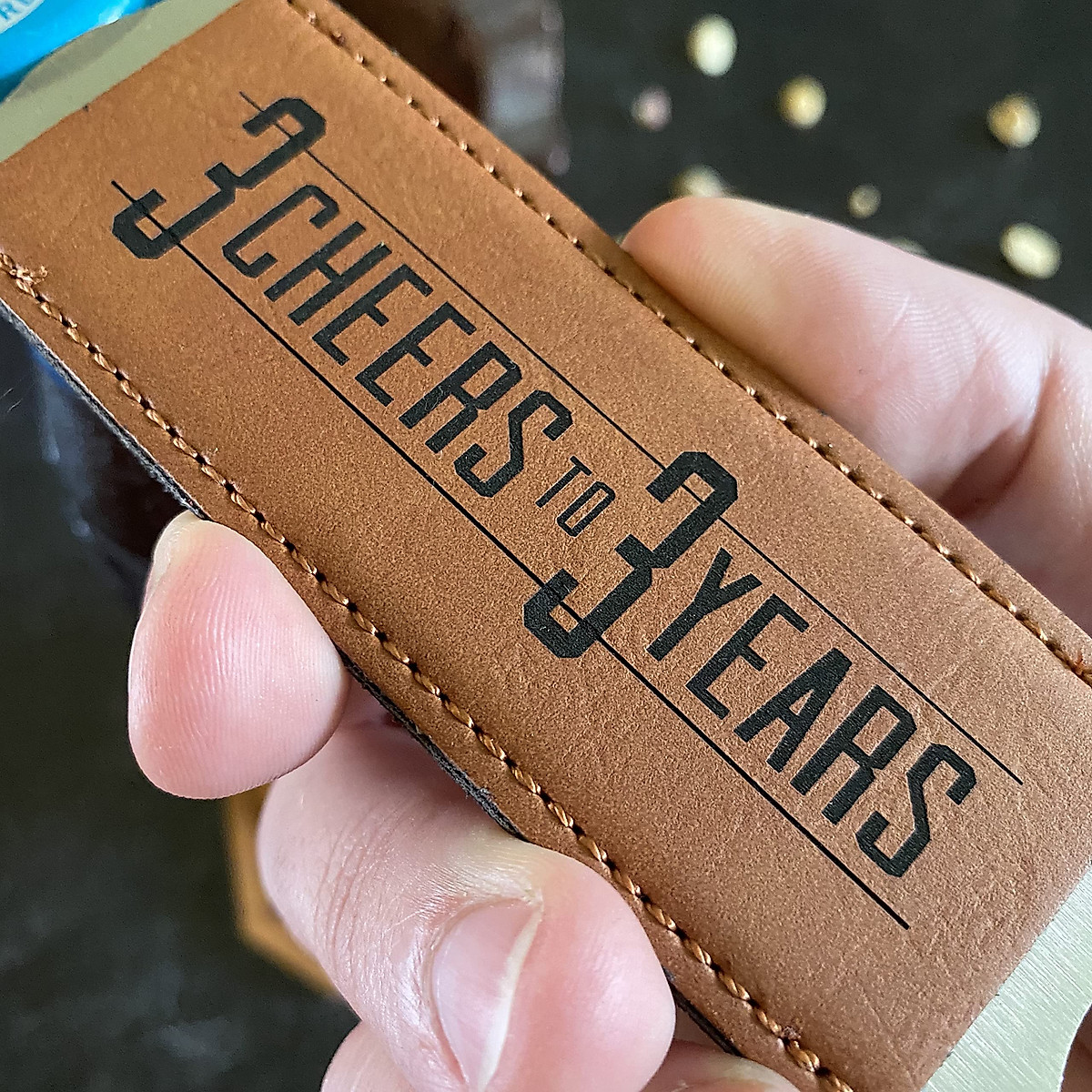 3rd Anniversary Leather Wrapped Bottle Opener (Chestnut/Black), 1.5''x7''