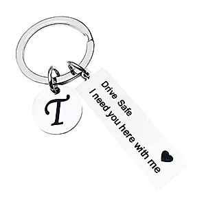 IKANOO Drive Safe Keychain 26 Letter Keychain Drive Safe I Need You Here With Me Gifts For Husband Dad Boyfriend (T)
