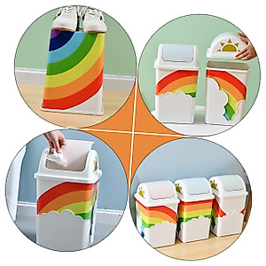 STOBAZA 1pc Rainbow Trash Can Rubbish Can Small Wastebasket Shake Lid Trash Can Mini Trash Can with Lid Convenient Trash Can Retainer Container Bin Vintage The Clouds Plastic Child