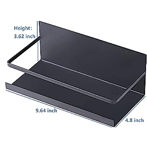 FEULAM Magnetic Spice Rack Organizer, Magnetic Shelf For Refrigerator, Magnetic Spice Rack For Refrigerator With 2 Hooks, Space Saving Magnetic Fridge Spice Rack Black