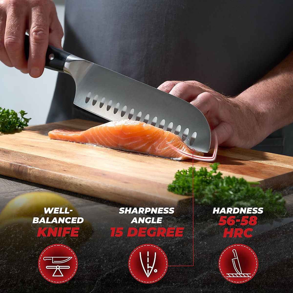 Boston Steel Santoku Knife 7 Inch 5CrMoV Carbon Stainless Steel Sharp Full Tang Chopping Kitchen Knife with ABS Ergonomic Handle Design, Gifts for Men and Women, Kitchen Knives in Premium Gift Box