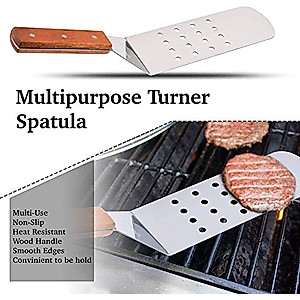 Stainless Steel Metal Spatula Burger Turner Spatula,Burger Flippers,Solid Cooking Spatula,Perforated Cooking Spatula and Griddle Spatula，Hamburger Turner with wooden handle for Barbecue, Steak, Pizza