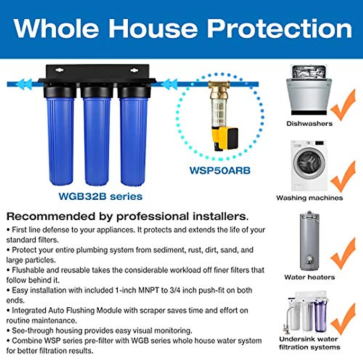 iSpring FWSP100ARB Reusable Spin Down Sediment Water Filter Replacement Cartridge with Scrapper and Seal Cover for WSPARB Series, 1 Count (Pack of 1), White