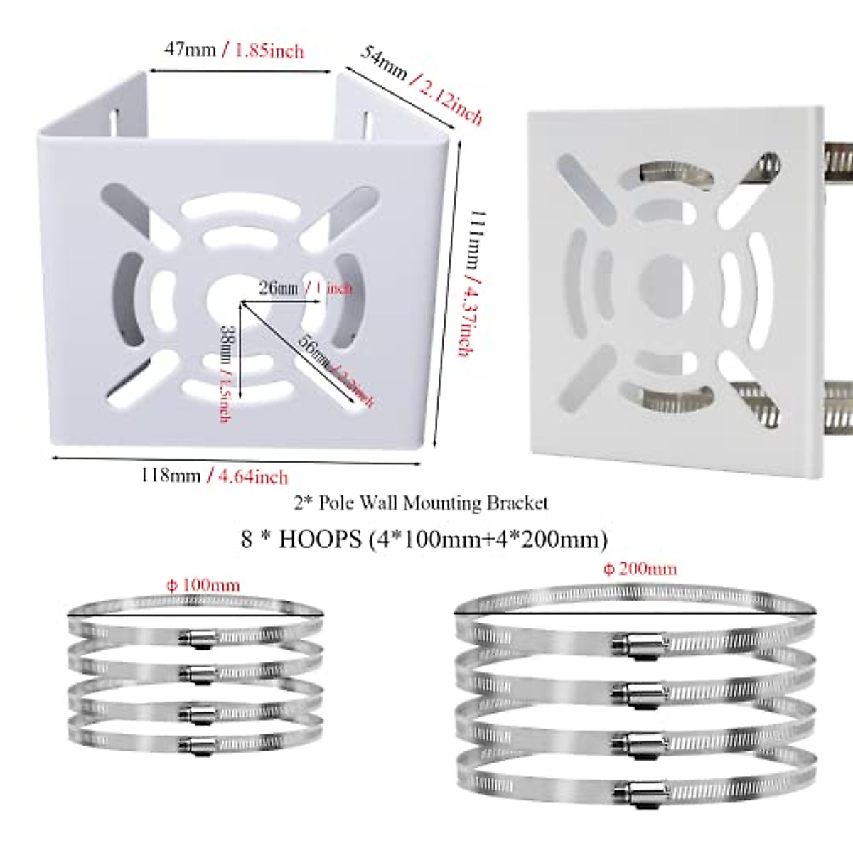 2pcs Universal Wall Mounting Bracket with 8 Loops, Vertical Pole Mount Adapter for CCTV Security Camera PTZ Dome Indoor Outdoor AP Access Point Client CPE