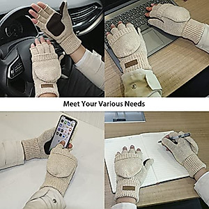 ViGrace Winter Knitted Convertible Fingerless Gloves Wool Mittens Warm Mitten Glove for Women and Men