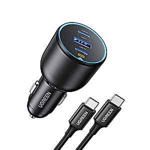 UGREEN 130W USB C Car Charger, PD 100W +PD 30W Type C Car Charger Adapter, Fast Charging Car Charger Compatible with Cell Phones, iPad, MacBook, and More (Comes with 100W USB C to USB C Cable)