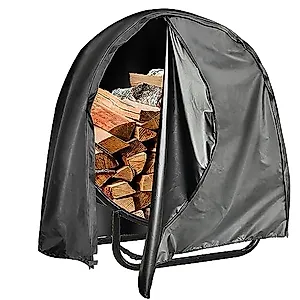 IC ICLOVER Firewood Log Hoop Cover, 40 Inch Outdoor 600D Heavy Duty Waterproof and Weather Resistant Round Log Rack Cover, with Full Length Zipper, Wood Ring Storage Holder Cover