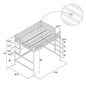 Novogratz 4371429N Maxwell Metal Full Loft Desk & Shelves, Gray/Black Bunk Beds,