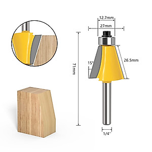 WSOOX 5PCS Chamfer Router Bits with 1/4" Shank Bevel Edge Forming Router bits (11.25°,15°,22.5°,30°,45°.)