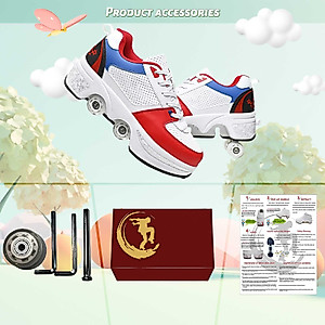 Casual Roller Skates for Girls Women, Adjustable Deformation Skates for Boys Men, Outdoor Sports Roller Skates with 4 Wheels Can Be Hidden, Perfect Skating Beginners Gift