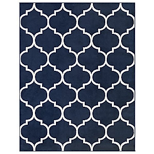 Ottomanson Royal Collection Moroccan Trellis Non-Slip Jute Backing Area Rug, 5'3" x 7', Navy