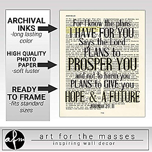 Joshua 1:9, Proverbs 3:5, Jeremiah 29:11, Philippians 4:13 Christian Art Prints, Set of 4, Unframed, Bible Verse Scripture Wall Decor Poster, 8x10 Inches