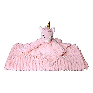 SONA G DESIGNS Deluxe Personalized Baby Security Blanket Lovey and Swaddle Blanket Set with Custom Embroidered Name for Babies Boy and Girl (Pink Unicorn with Embroidered Name)