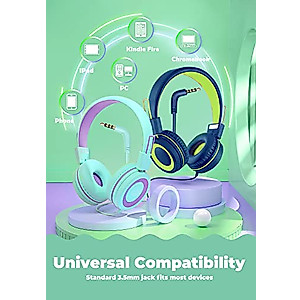 WeDuet Kids Headphones with Microphone, Wired Headphones for Kids Teens with Sharing Splitter, 91dB Safe Volume Limited Tangle-Free Foldable Stereo Headset for School Travel PC Kindle(2 Packs)