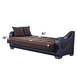 BEYAN Illinois Collection Upholstered Traditional Convertible Folding Sofa Bed with Storage Space Includes 2 Pillows, Dark Brown