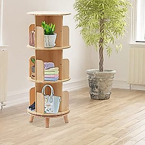 Aohuada 3-Tier Rotating Bookshelf 360° Display Rotating Stackable Shelves Floor Standing Bookcase Storage Rack Bookshelf Organizer Used in Bedroom, Living Room Study Room