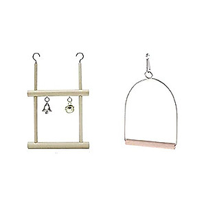 YITAQI Parrots Swing Toy,Natural Wooden for Parakeets Cockatiels Conures Macaws Finches Bird Cage Hammock Birds Perch Bird Stand(A)