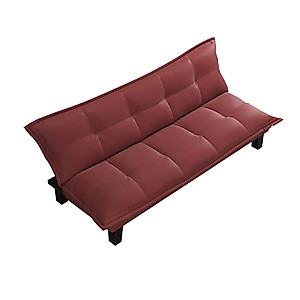 DHP Lodge Convertible Futon Couch Bed with Microfiber Upholstery and Wood Legs, Red