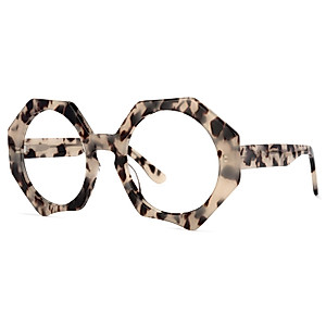 Zeelool Stylish Oversized Acetate Geometric Eyeglasses Frame for Women with Non-prescription Clear Lens Hugh ZOP01887-04 Light-Tortoise