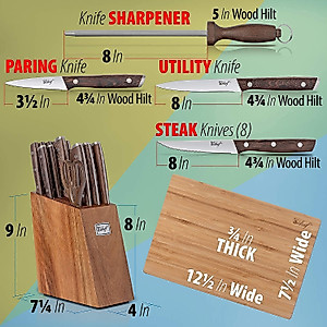 Deco Chef 12-Piece Stainless Steel Professional Cookware Set with Tri-Ply Base and 16-Piece Stainless Steel Knife Set with Full Tang Wooden Handles, Cutting Board, and Kitchen Shears