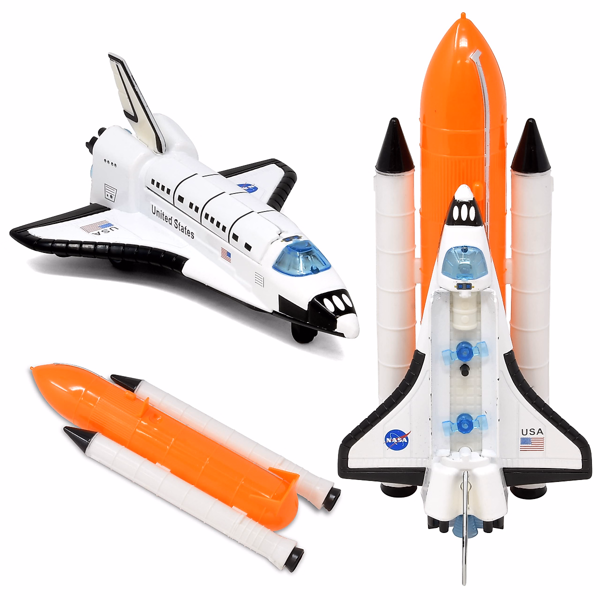 Number 1 In Service NASA Space Shuttle Toy for Kids Pretend Play 2 Piece Set Rocket Ship with Lights and Sound Diecast Spaceship for Boys Girls Toddlers