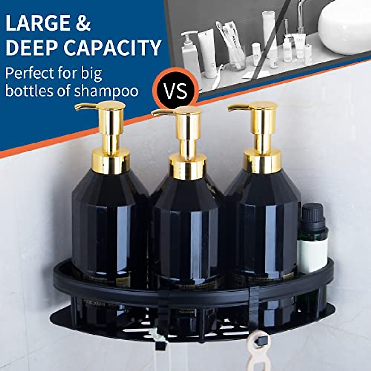 Shower Caddy, Shower Shelves-2 Pack, Adhesive Shower Organizer No Drilling, Large Capacity, Traceless Space Aluminum Adhesive Shower Bathroom Organizer, Shower Shelf for Inside Shower(Matte Black)