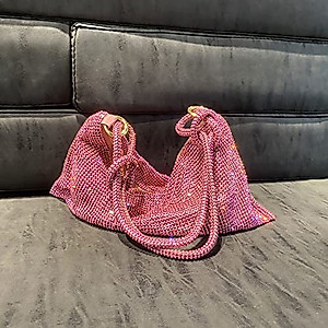Women's Rhinestone Hobo Bag Chic Sparkly Rhinestone Clutch Purse Shiny Crystal Evening Handbag Pink
