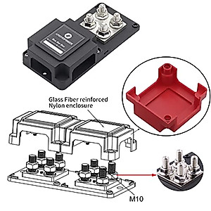 T Tocas Heavy Duty 400ABus Bar Power Distribution Block Ground Busbar Box 8XM10 (3/8") Terminal Studs Module Design 48V DC Black & Red Cover