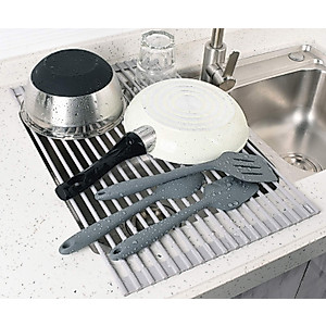 Surpahs Over The Sink Multipurpose Roll-Up Dish Drying Rack (Warm Gray, Large - 20.5"x13") - 2 Pack