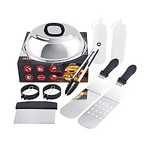 Commercial-Grade Griddle Accessories Kit for Blackstone - Spatulas, Scraper, Cheese Melting Dome, Egg Rings, Bottles, and More for Indoor/Outdoor Cooking on Flat Top Grills