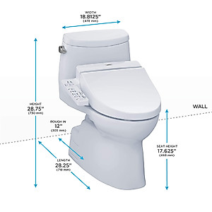 TOTO MW6142034CEFG#01 WASHLET+ Carlyle II One-Piece Elongated 1.28 GPF Toilet and WASHLET C100 Bidet Seat, Cotton White