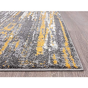 Abani Rugs Grey & Yellow Painted Pattern Area Rug Bold Rugged Contemporary Modern Style Accent, Laguna Collection | Turkish Made Superior Comfort & Construction | Stain Shed Resistant (5' x 7')