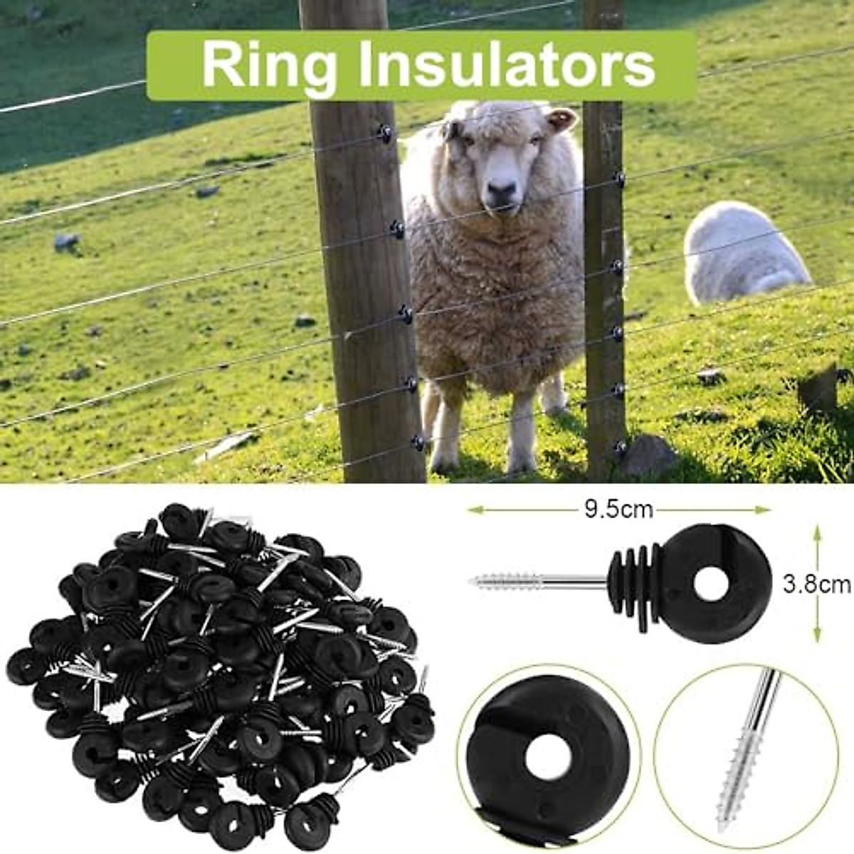 BIGJJIN 50Pcs Electric Fencing Ring Insulators, Screw Insulators, Screw-in Ring Insulators Electric Fence Accessories for Wood Post + 1pc Insulator Socket Tool