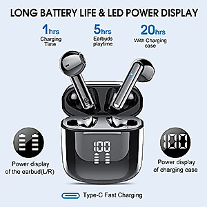 Wireless Earbuds, Bluetooth Headphones 5.3 with 4-Mics Clear Call and ENC Noise Cancelling, True Wireless Earbuds Touch Control Stereo Sound with LED Display, Waterproof Bluetooth Earbuds for Workout