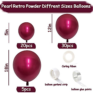 HIBAO Burgundy White Nude Balloons Double Stuffed Pearl Balloon Garland Latex Thick 18/12/5in Ruby Red Balloons Ivory Nude Balloon Arch Kit for Birthday Valentines Day Baby Shower Wedding Party Decora