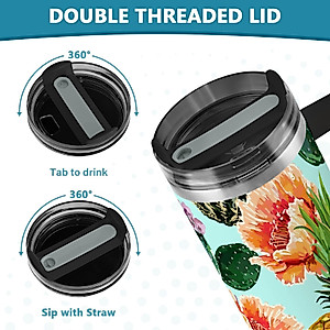 Yasala Car Tumbler with Handle Cactus Pineapple Travel Mug Coffee Cup Insulated Beverage Container Mega Cup for Hot Cold Drinking Thermos Water Bottle Cupholder Friendly 40 oz
