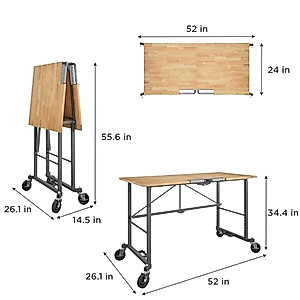 CoscoProducts 66760DKG1E Smartfold Portable Folding, Hardwood Top (400 Pound Weight Capacity, Dark Gray) Workbench Desk, Work, Heath Pine