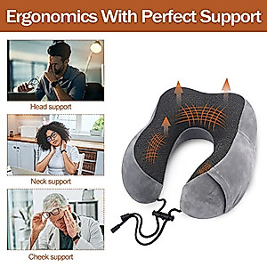 Faddare Travel Pillow, Memory Foam Neck Support Pillow Set, Comfortable Neck and Head Support Pillow, Travel Neck Rest Cushion for Plane Car Train Office(Grey)