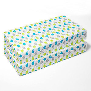 Bacati 2 Piece Elephants Muslin Crib Sheets, Blue/Grey