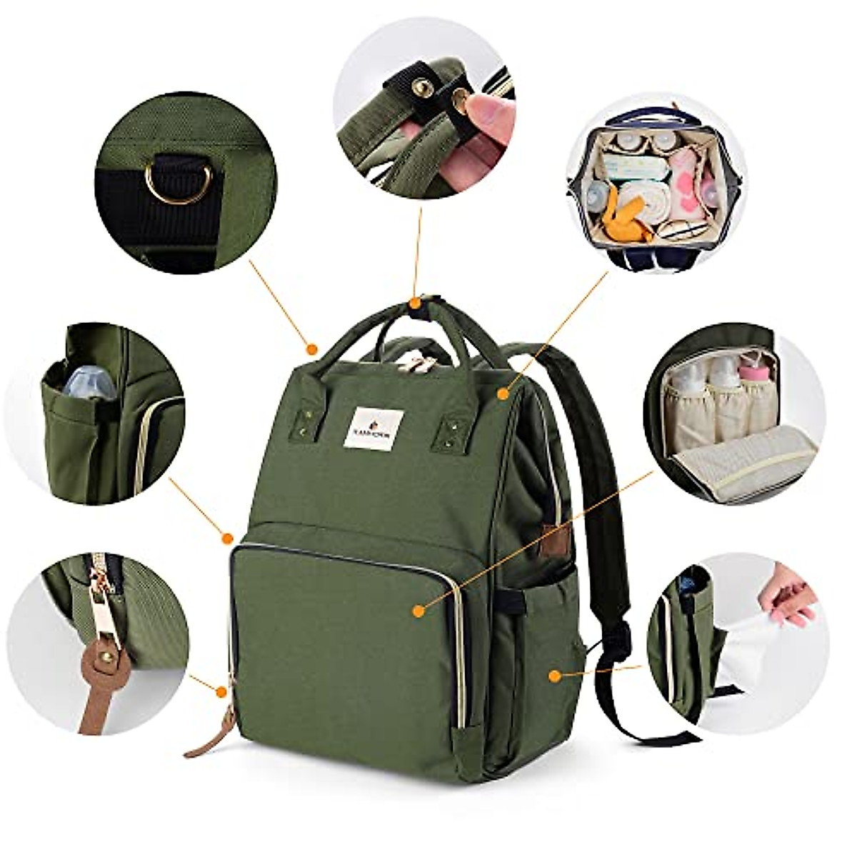 Ramhorn Diaper Bag Backpack Multifunction Waterproof Travel Back Pack for Mom Green