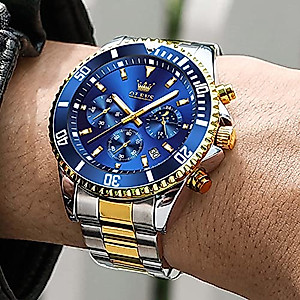 OLEVS Blue Watches for Men Watch Men Gold and Silver Stainless Steel Watches for Men Big Face Luxury Watches for Men Quartz Reloj para Hombre