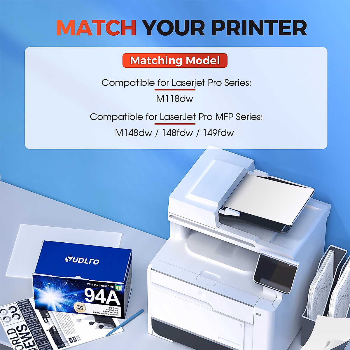 94A Toner Cartridge CF294A (with Chip) Replacement for HP 94A Toner Cartridge Black Compatible with Pro MFP M118dw M148fdw M148dw M149fdw, Pro M118 M148 M149 Printer (Black, 2-Pack)