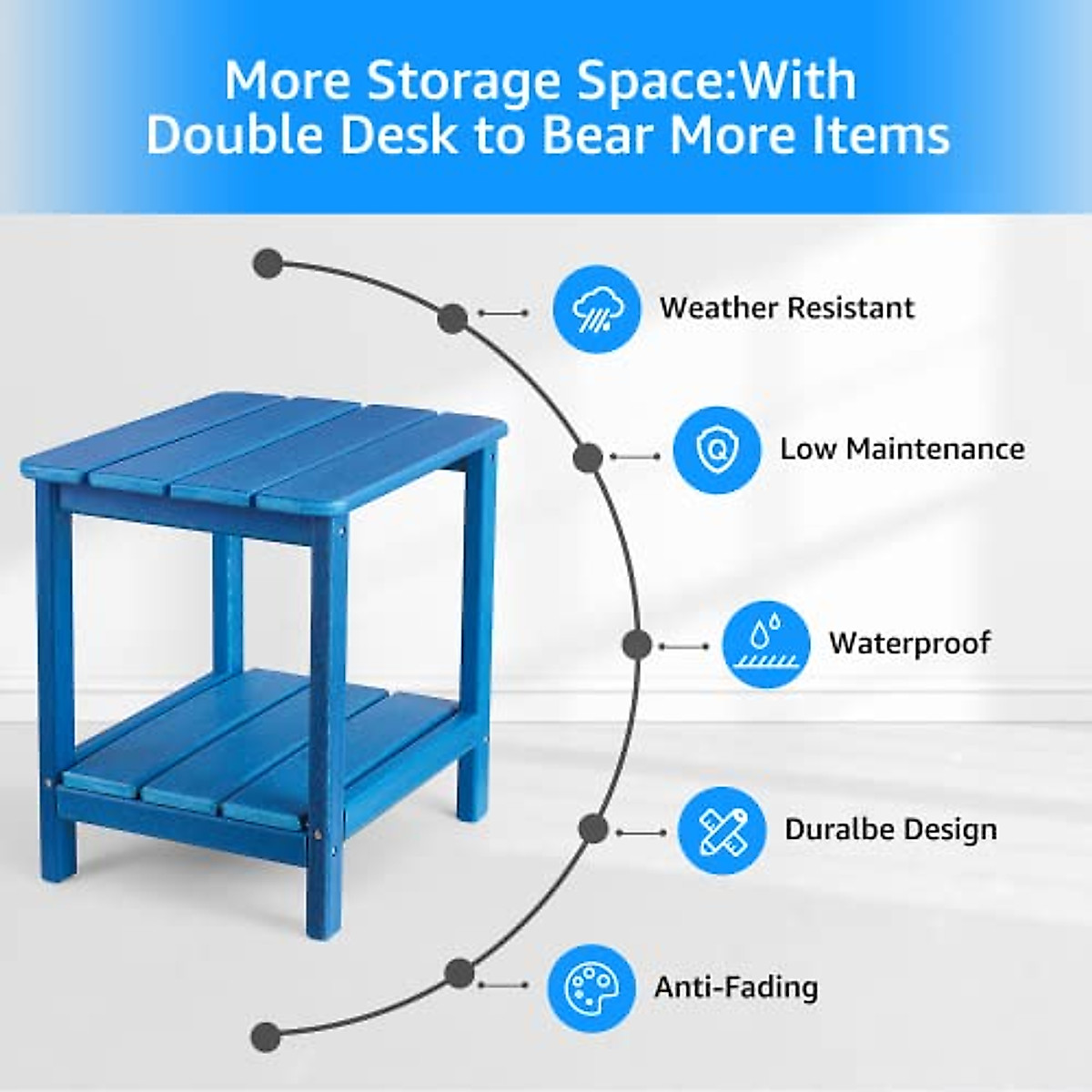BASCWIHOM Outdoor Side Tables, Poly Lumber Adirondack Side Table Weather Resistant, 2-Tier Patio End Tables Waterproof & Easy Maintenance for Outside, Garden, Lawn, Pool (Blue)