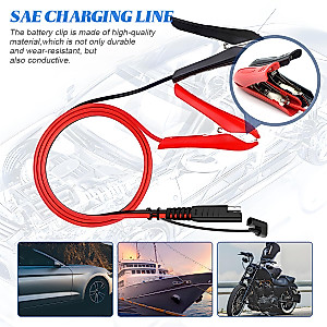 BESULEN 3.3FT 14AWG Battery Alligator Clips, Crocodile Clip to SAE Connector, Quick Release Adapter Extension Cable, Quick Disconnect Plug Socket with Battery Clamps, Compatible with Motorcycles