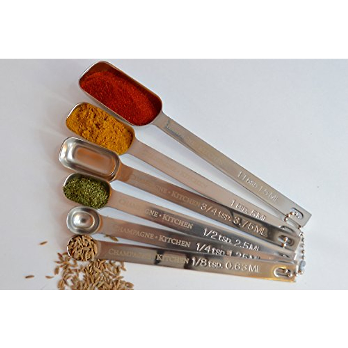 MEKBOK Heavy duty stainless steel metal measuring spoon for dry or liquid, suitable for seasoning pot, perfect for baking and cooking-professional quality, engraved in US and metric sizes (6 pieces)