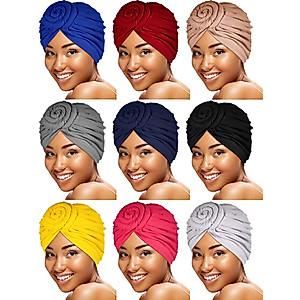 SATINIOR 9 Pieces Women Knotted Turban Hat African Turban Beanie Pre-Tied Bonnet Cap Headwrap Multicolor