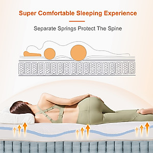 ESHINE 12 Inch Memory Foam Hybrid Mattress - 319 Independent Pocket Innerspring - Mattress in a Box - Edge Support - Medium Firm Mattress, Twin XL