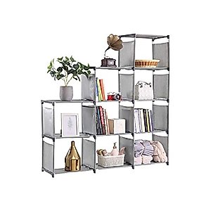 YCOCO 9 Cubes Bookshelf Office Storage Shelf Plastic Storage Cabinet,Multifunctional Non Woven Storage Rack,Grey